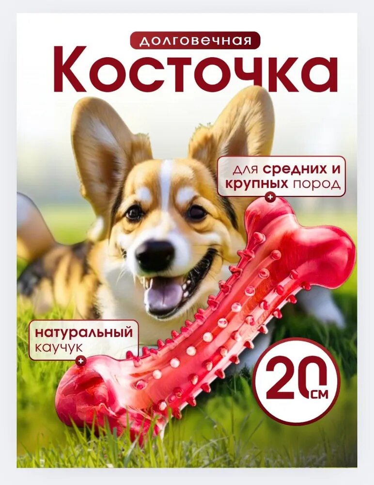 Игрушка для собак косточка, кость - грызак для собак крупных и средних пород , резиновая, красная, долговечная.