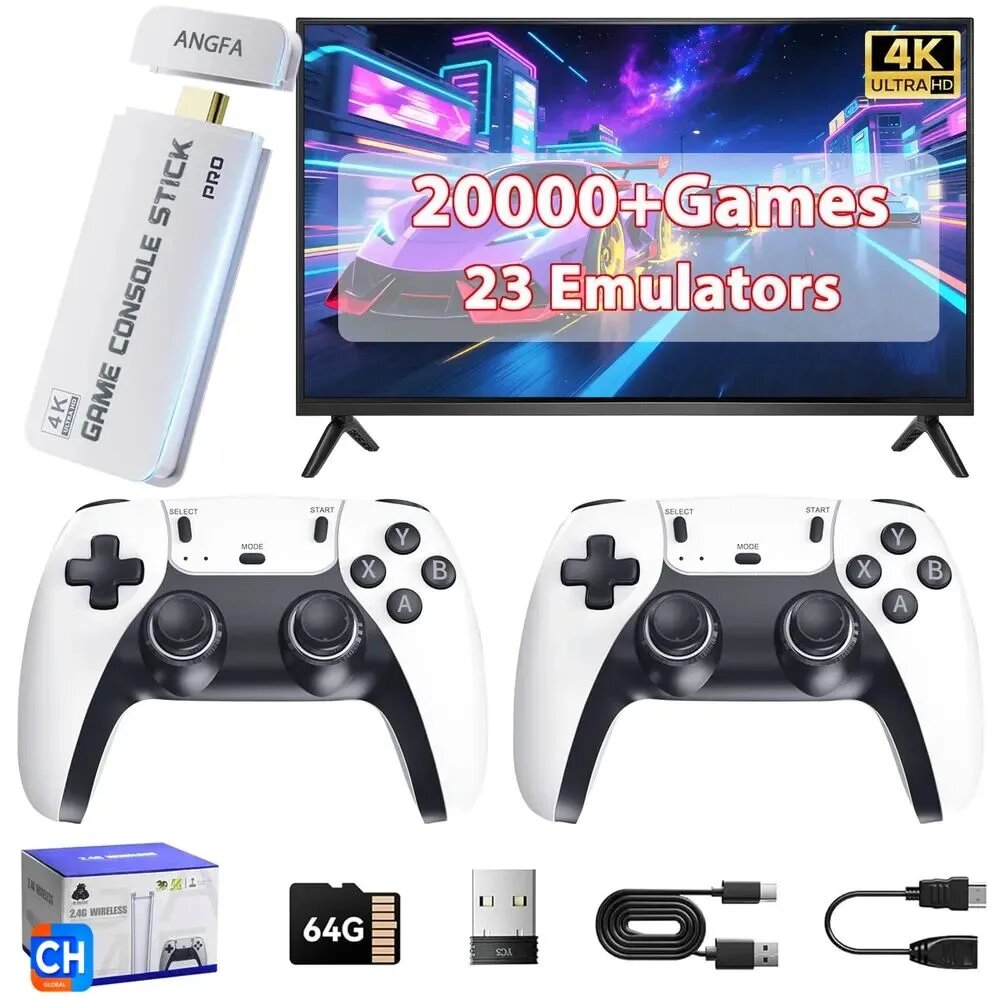 Игровая приставка M15 с двумя геймпадами и 20000+ классическими играми, 64 ГБ памяти, 4K