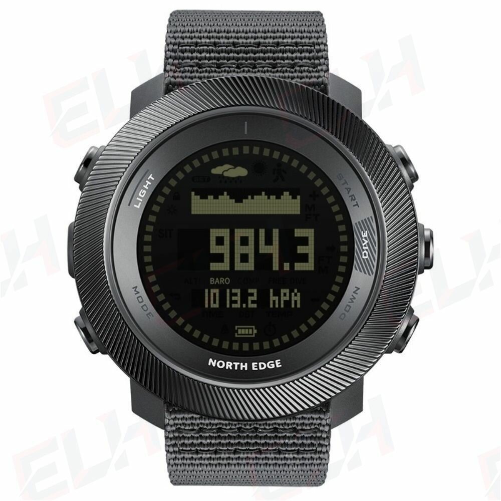NORTH EDGE APACHE-D: Водонепроницаемые Светящиеся Часы Для Мужчин (Плавание, Дайвинг, Шагомер, Замер Глубины И Давления)