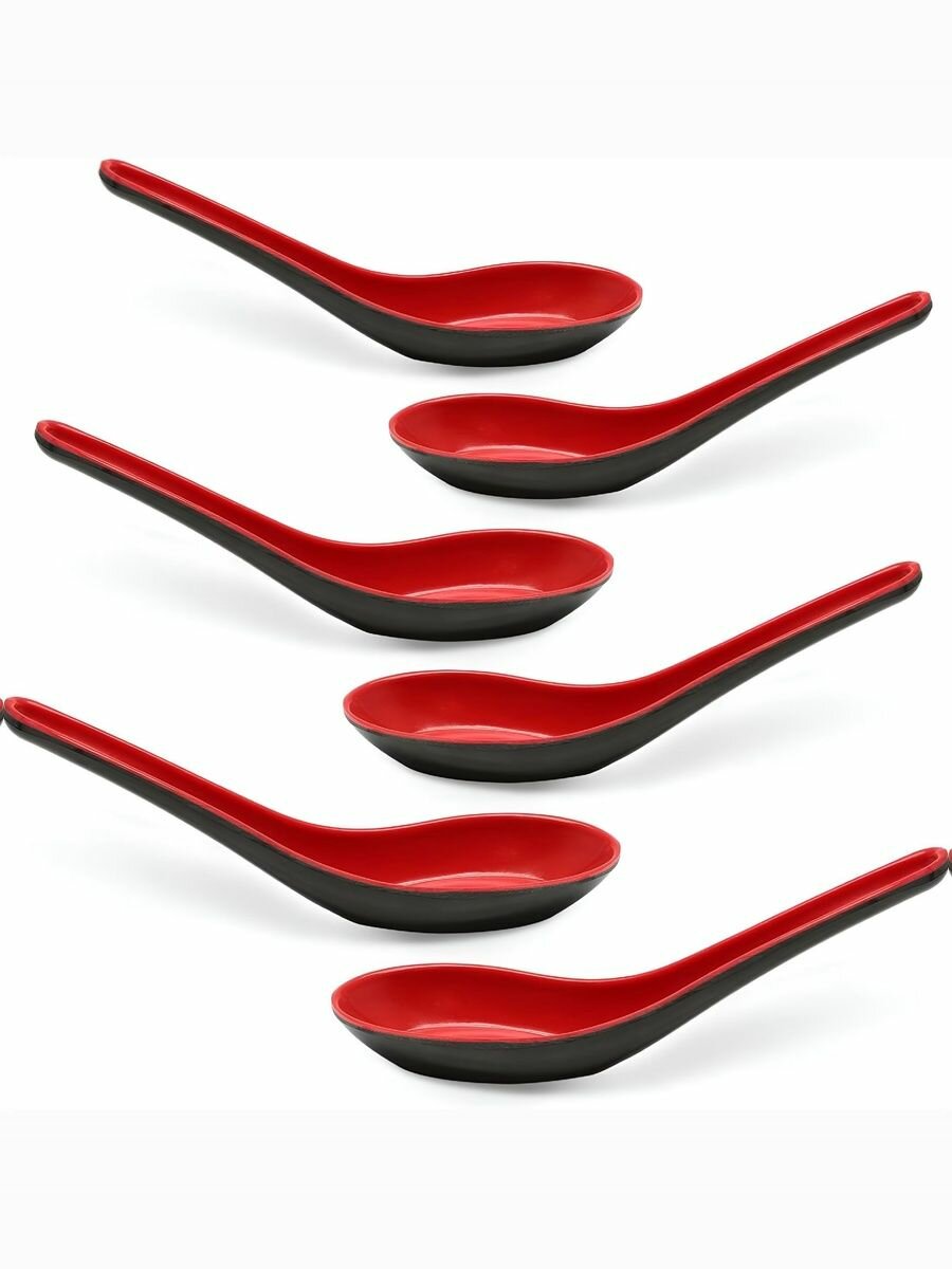 ACDANC Ложка для супа 2 шт / 8 шт, Китайская и японская для мисо, рамена, вонтон, пельменей, красные и черные.