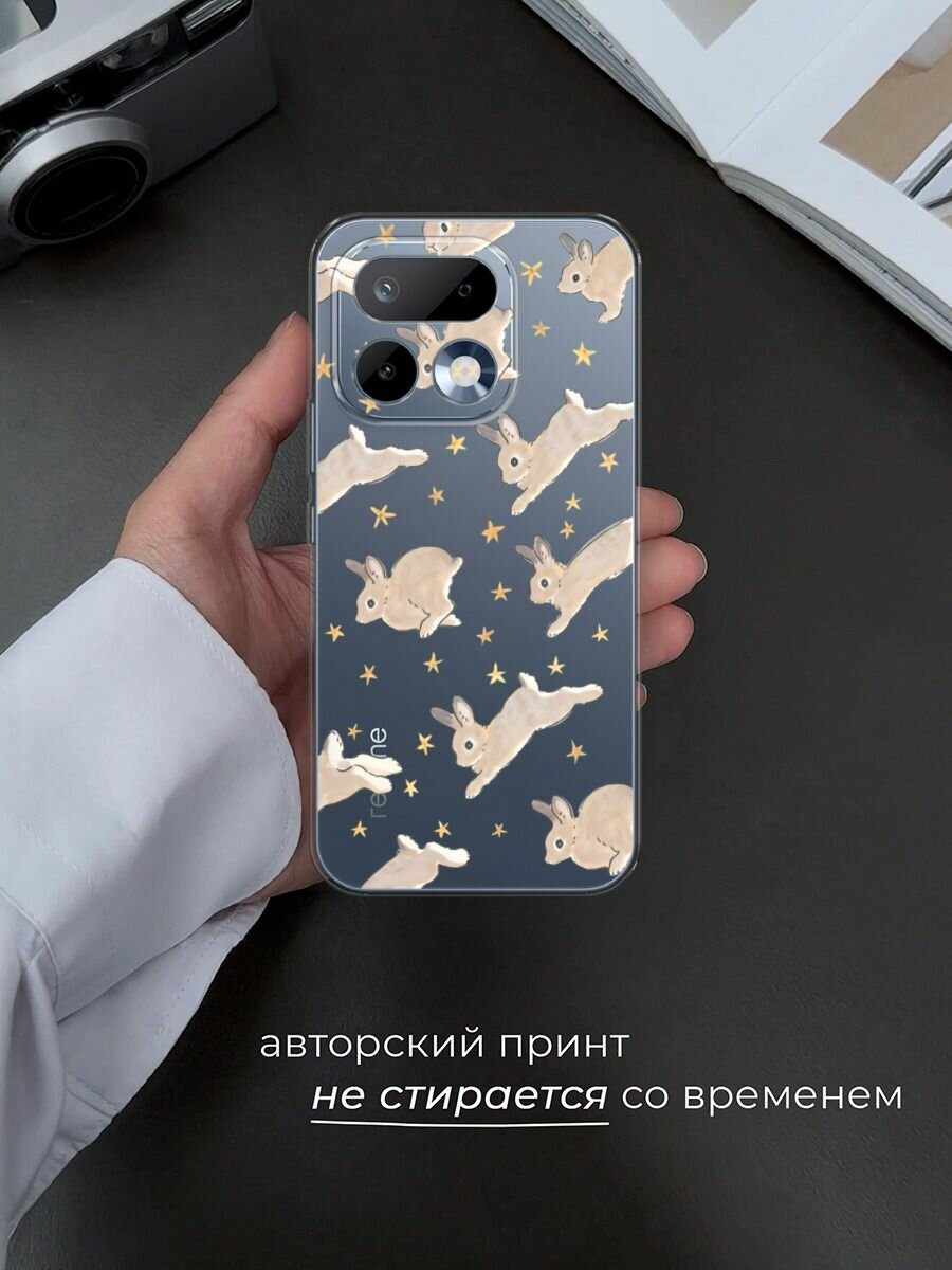 Чехол на Realme 16 Pro / Реалме 16 Про с принтом Бойкие зайчата, прозрачный — фото 1