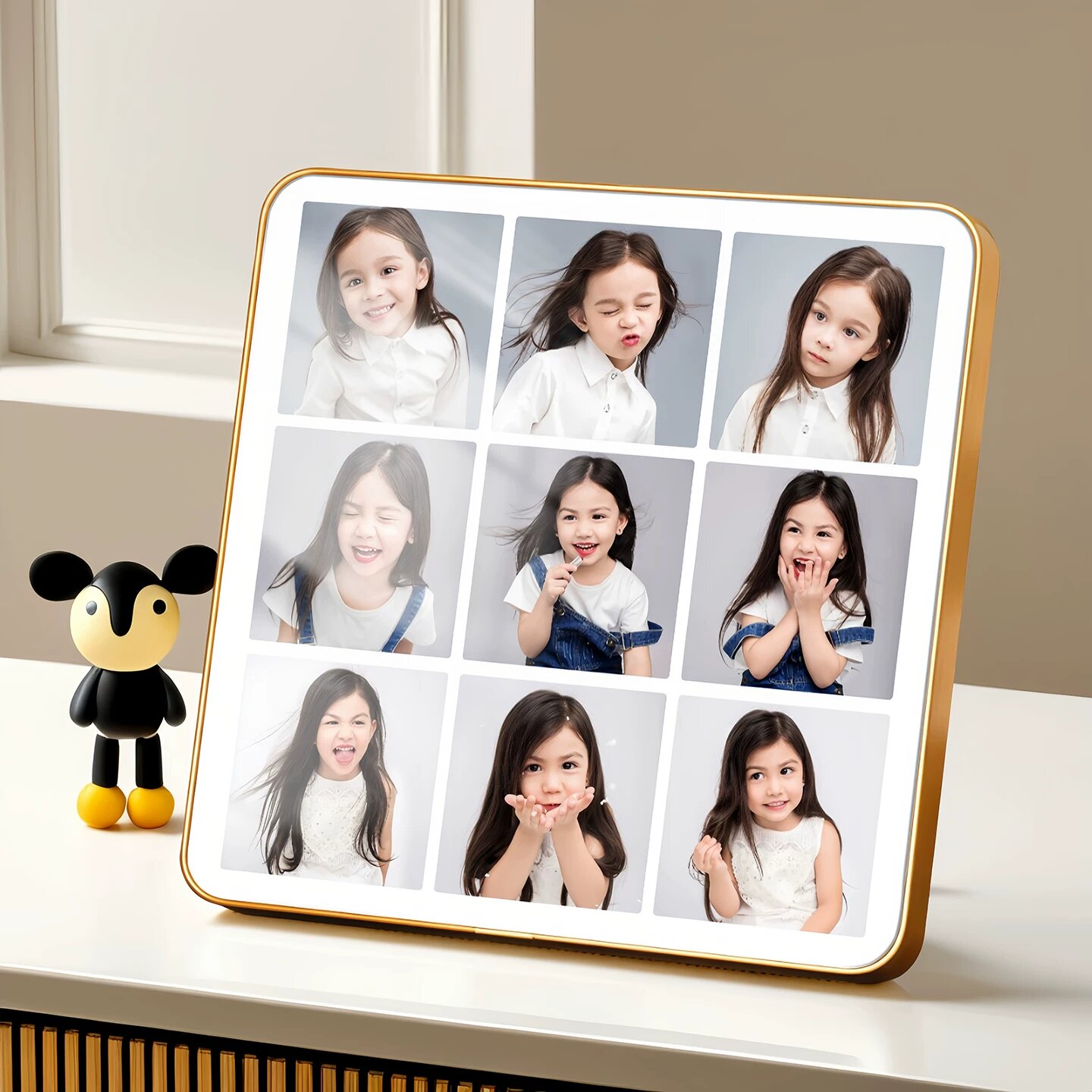 Кристаллическая керамическая фоторамка 20x20 см, настольная, светлое роскошное золото