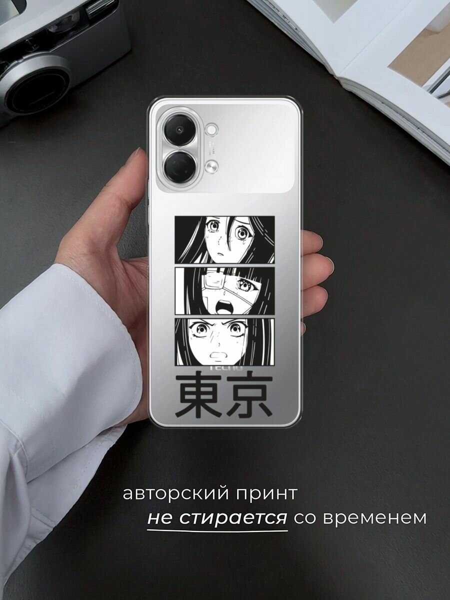 Чехол на Tecno Spark Go 3 / Текно Спарк Го 3 с принтом Tokyo girls, прозрачный — фото 1