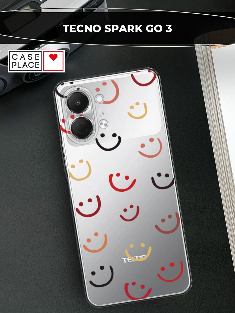 Чехол на Tecno Spark Go 3 / Текно Спарк Го 3 с принтом Colored smiles, прозрачный