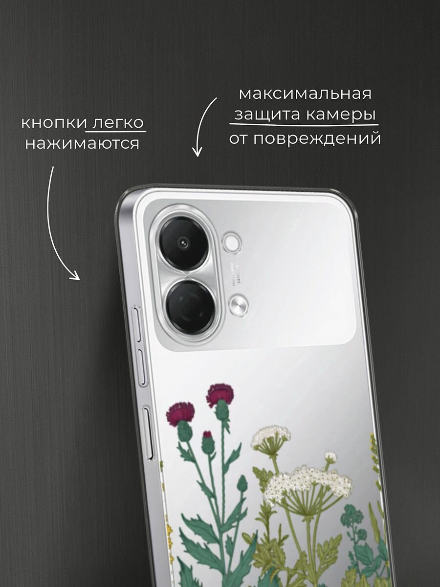 Чехол на Tecno Spark Go 3 / Текно Спарк Го 3 с принтом Дикие полевые цветы, прозрачный — фото 1
