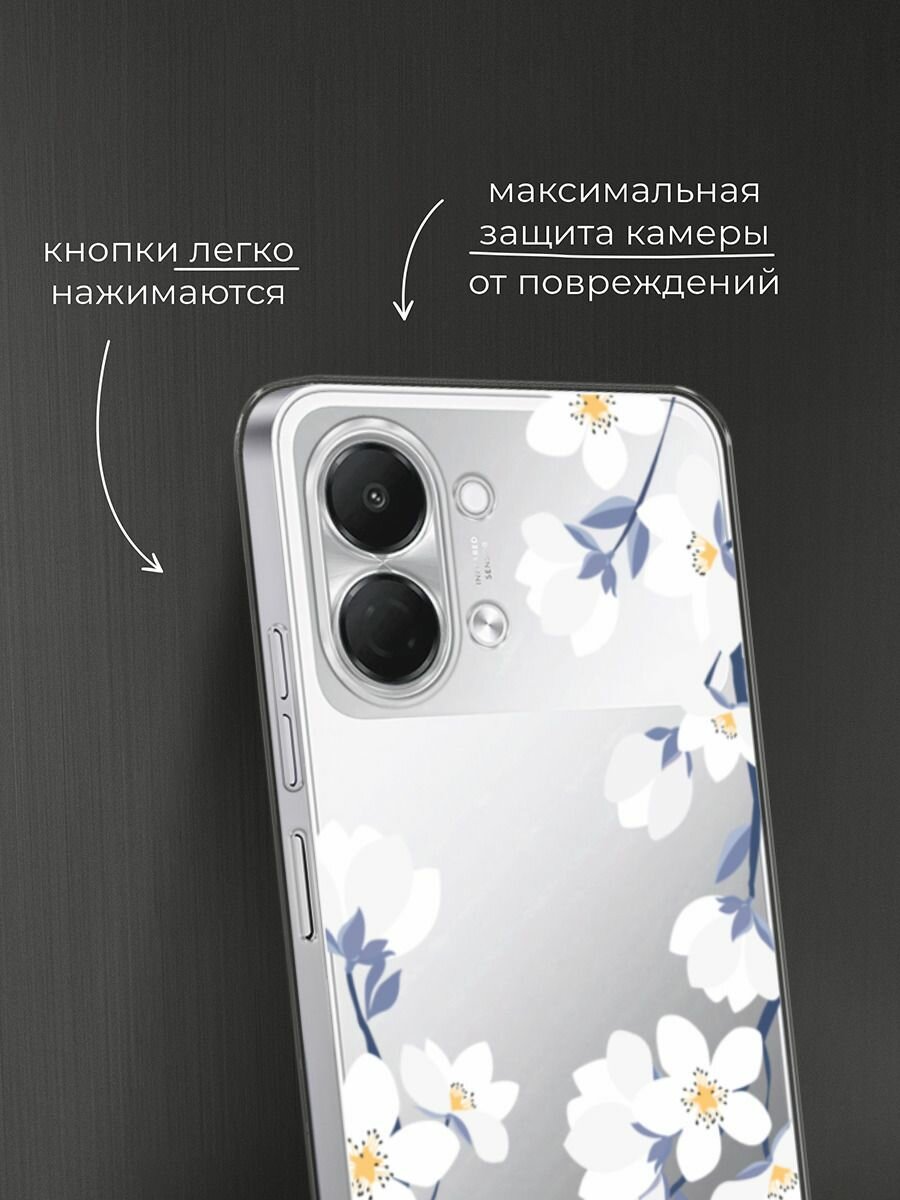Чехол на Tecno Spark Go 3 / Текно Спарк Го 3 с принтом Blooming flowers, прозрачный — фото 1