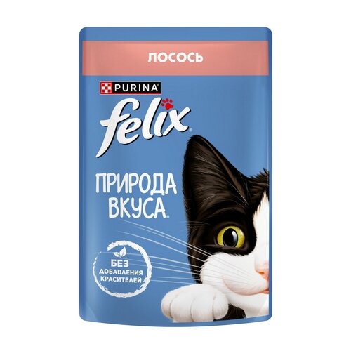 С лососем влажный корм паучи пурина феликс природа вкуса для взрослых кошек (цена за упаковку) 75г х 26шт