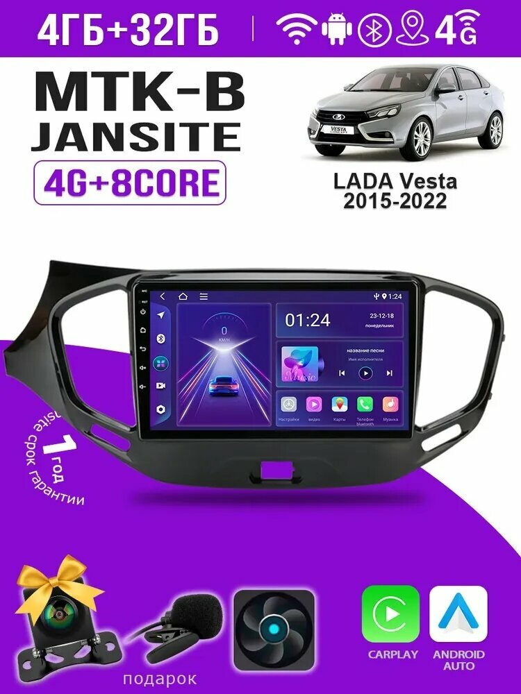 Jansite Автомагнитола, диагональ: 9", 2 DIN, 4ГБ/32ГБ
