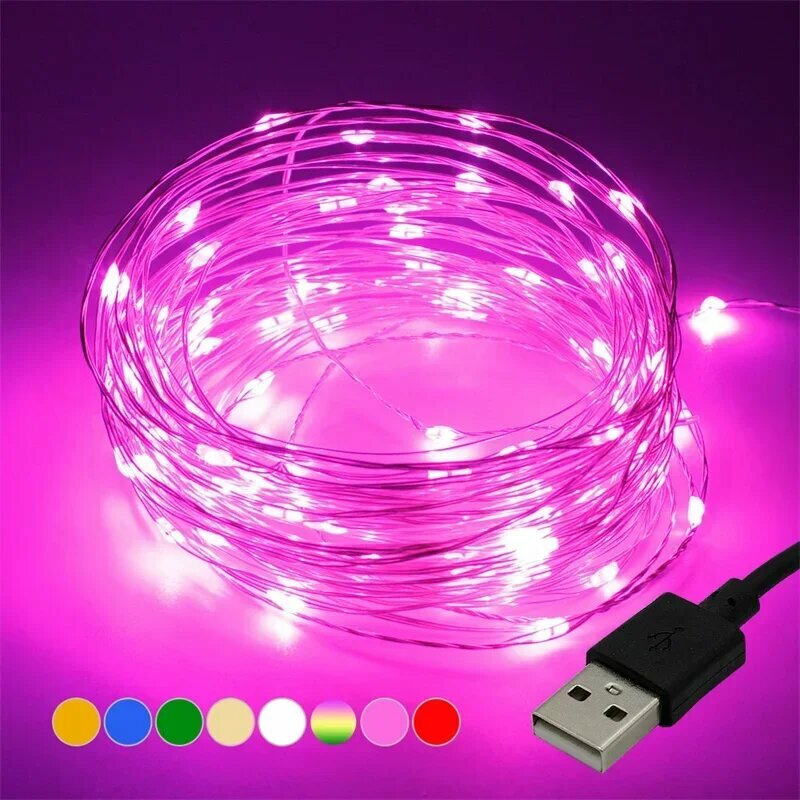 Фиолетовая LED гирлянда на USB, 3м, Pink