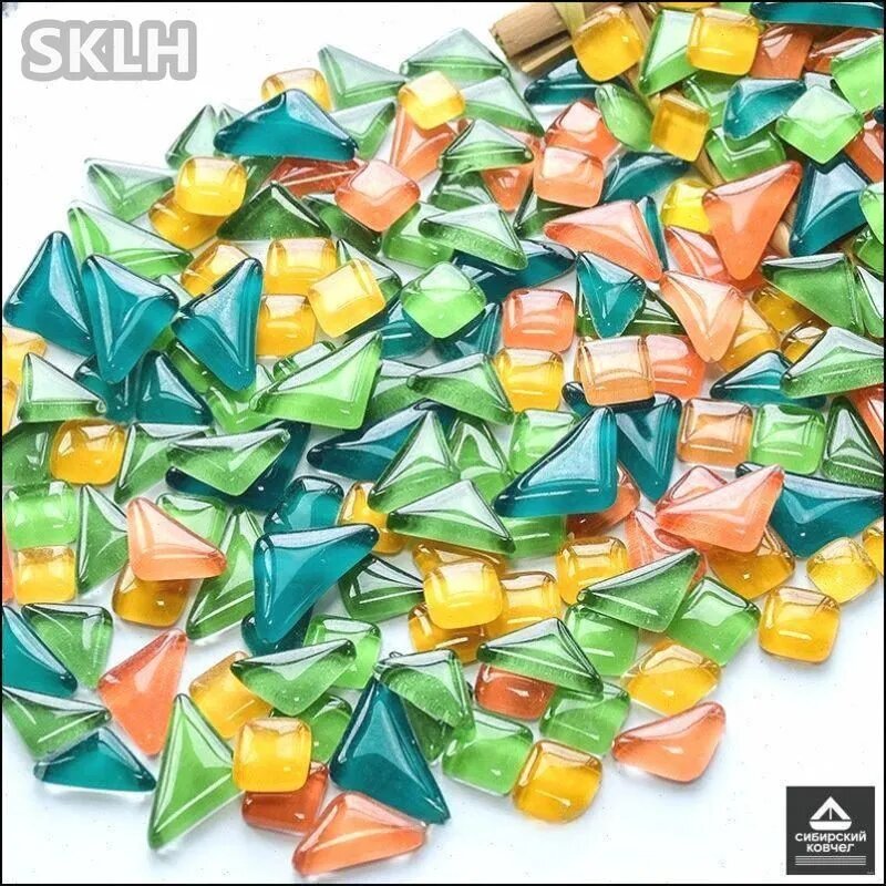 Стеклянная мозаика бирюзовый горчичный цвет 140-160 штук 200 грамм Китай