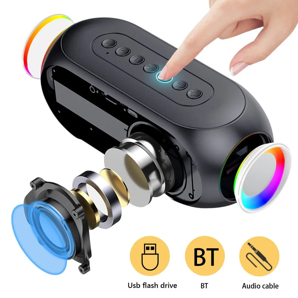 Портативная Bluetooth-колонка S8 с RGB-подсветкой, мощным басом и функцией будильника