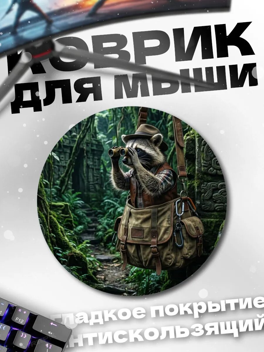 Коврик для мышки (круглый) Енот наблюдатель