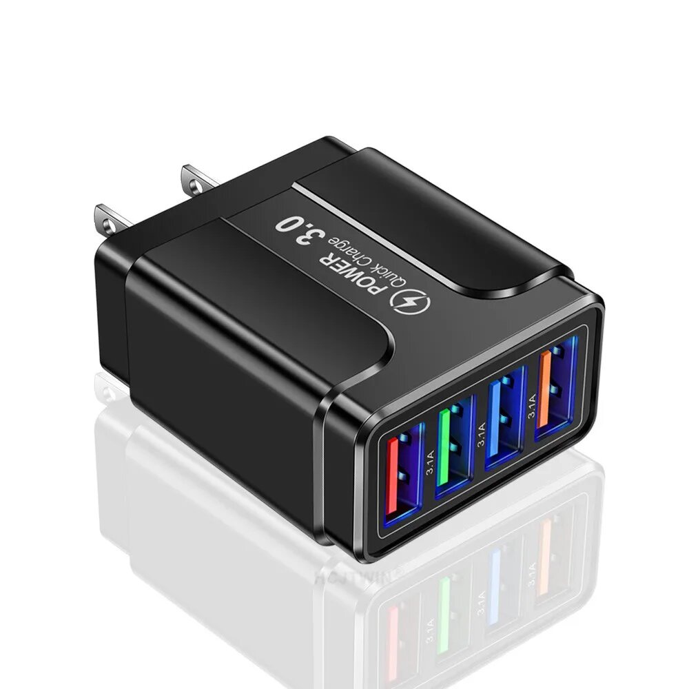 Зарядное USB Power 3.0, 4 порта, US, черный