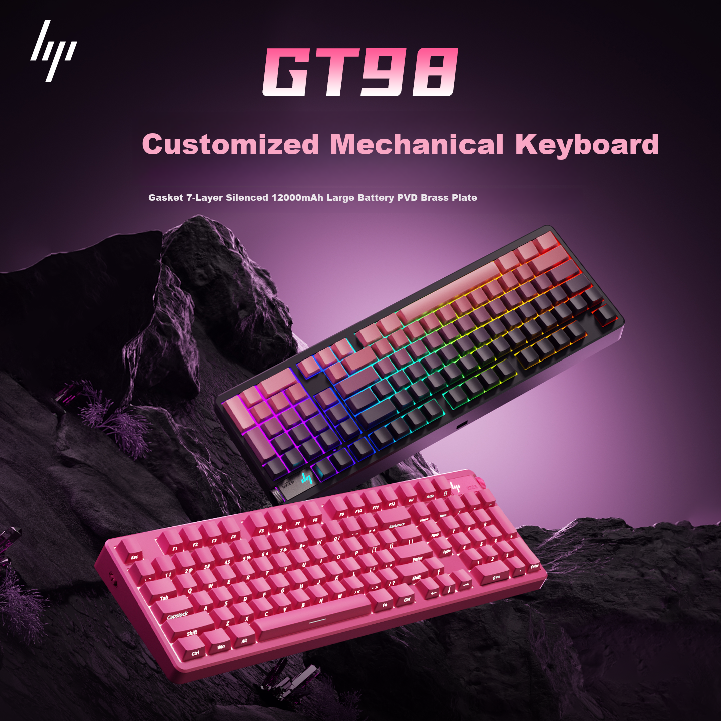 HP GT98 Три-режимная механическая клавиатура с Gasket-структурой для гейминга с переключателями Sumei Red Strawberry
