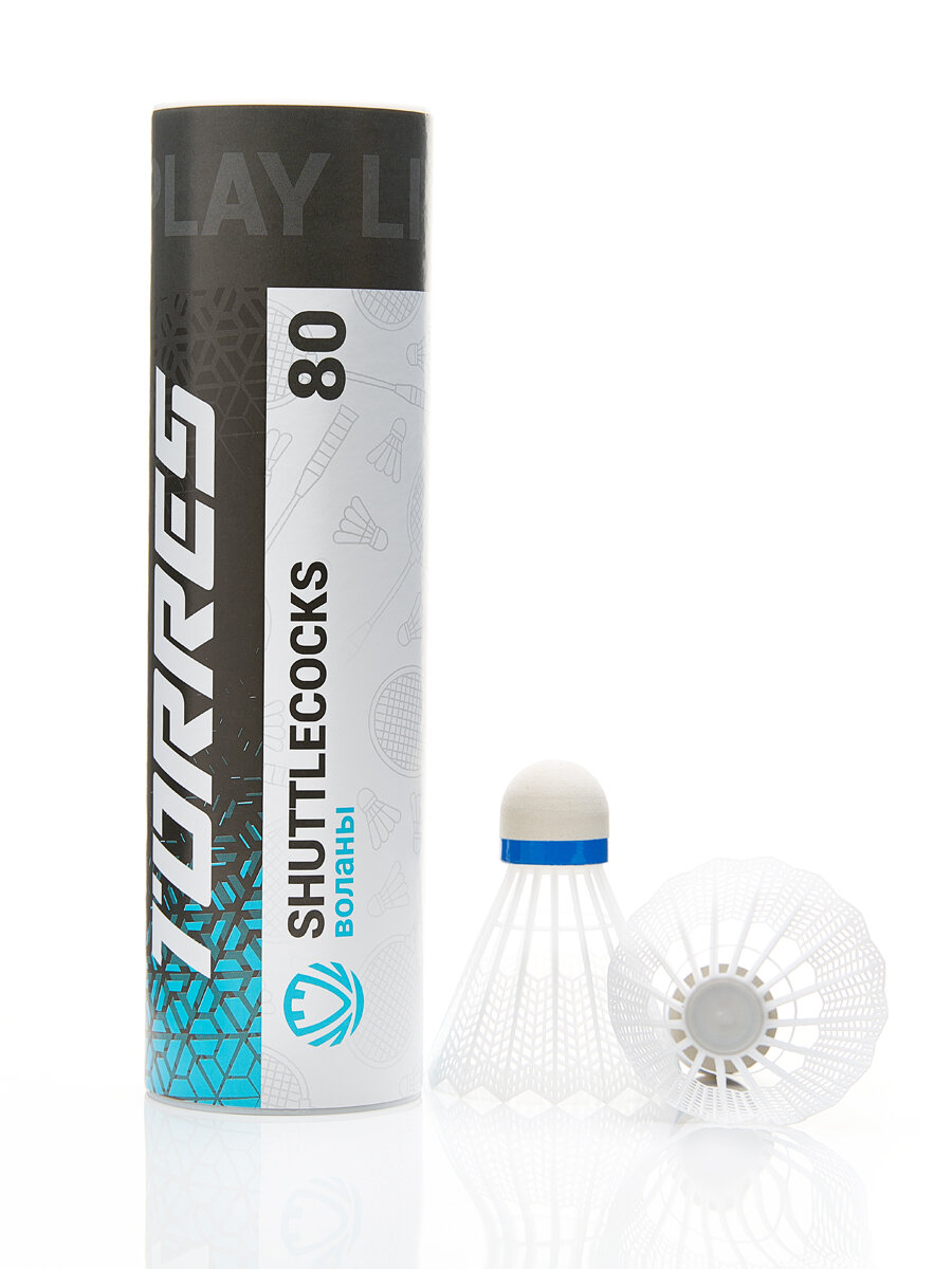 Воланы для бадминтона пластиковые TORRES 80 белые, Средняя скорость, 6шт