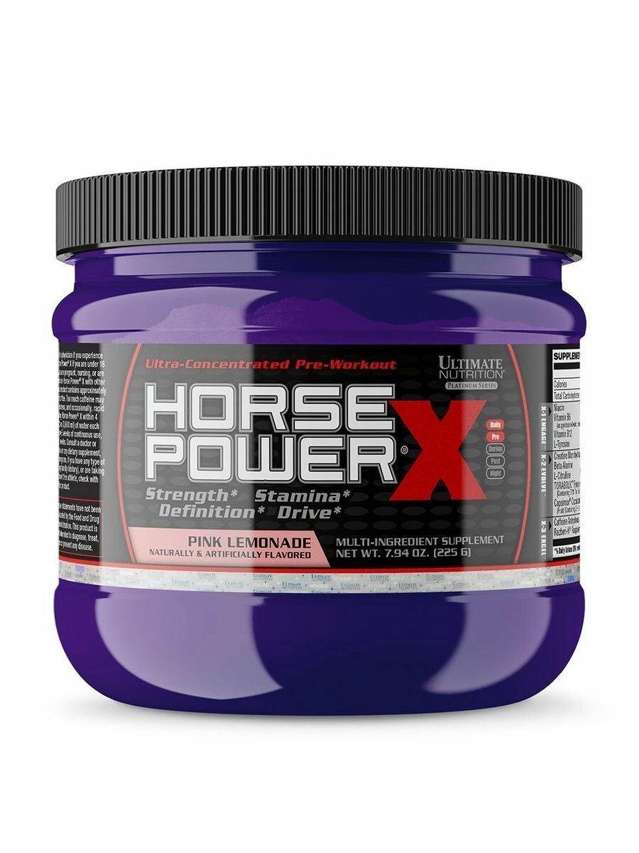 Предтренировочный комплекс Ultimate Nutrition HORSE POWER X Розовый Лимонад 225 гр 45 порций