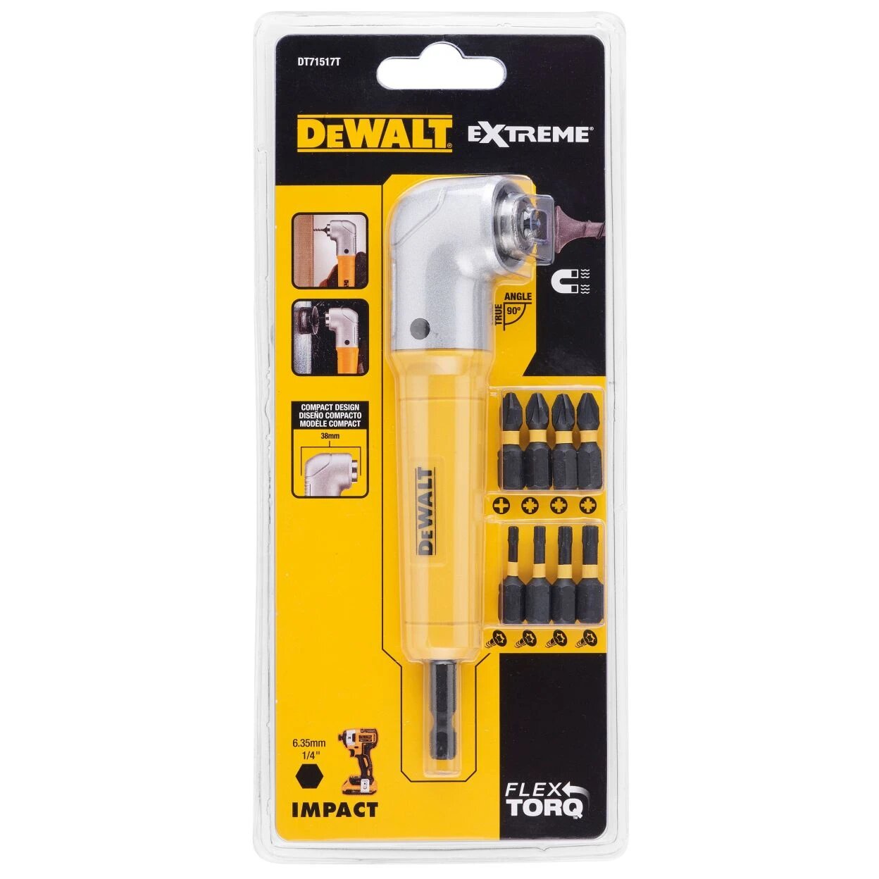 Угловая ударная насадка Dewalt DT71517T, Шестигранник 1/4, + Биты 9 шт