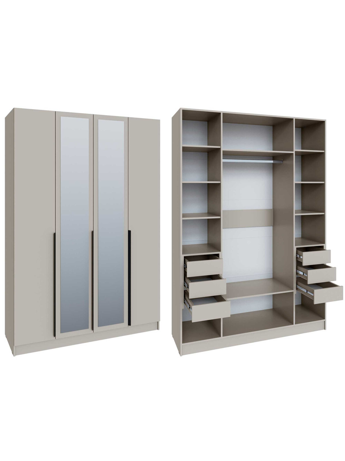 Шкаф "Мадрид" 1,6 м с 6 ящиками внутри с зеркалом кашемир Huge Mebel. Ширина 1600 Высота 2300. Шкафы распашные Huge Mebel. Ширина 1600 Высота 2300