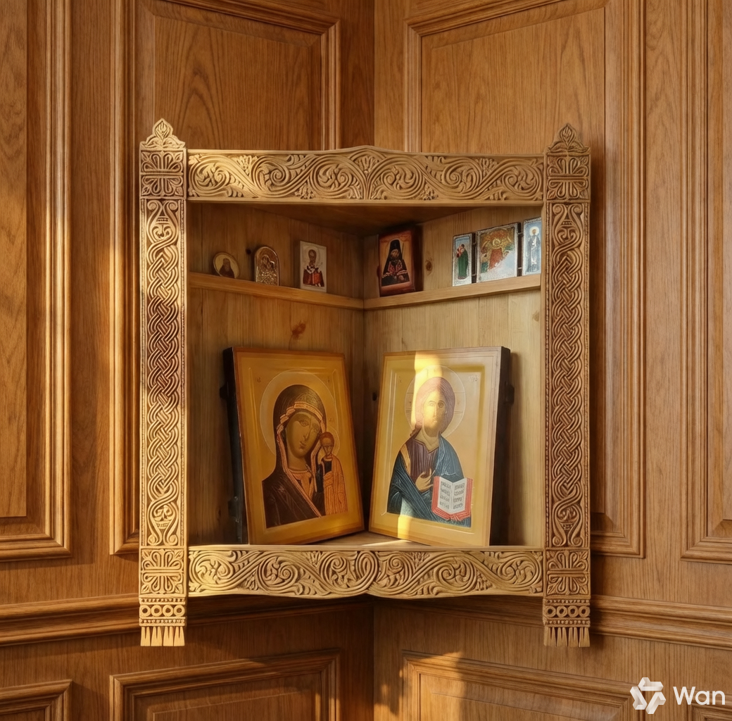 Иконная полка, угловая. Резная.