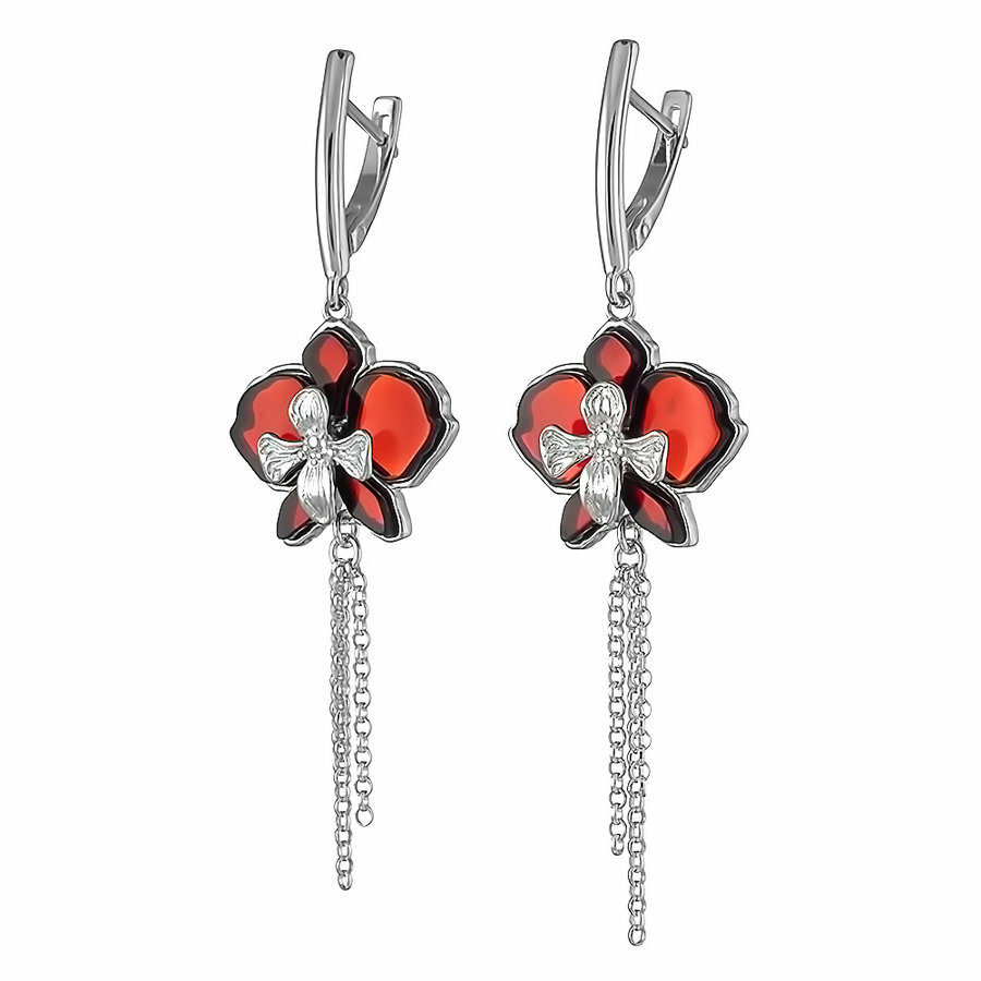 Серьги, серебро, 925 проба, янтарь