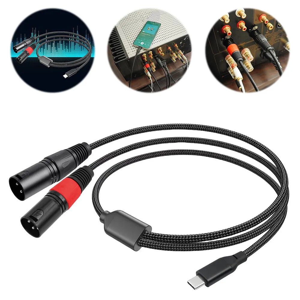 Milochic Аудиокабель USB Type-C на XLR 2.4 м, Черный, для аудио- и телевизионной техники