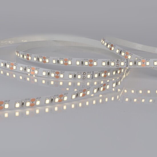 Светодиодная лента Uniel ULS-M13-2835-120LED/m-8mm-IP20-DC12V-9,6W/m-5M-4000K PROFI Гибкаяна самоклеящейся основе. Катушка 5м. в герметичной упаковке. Белый