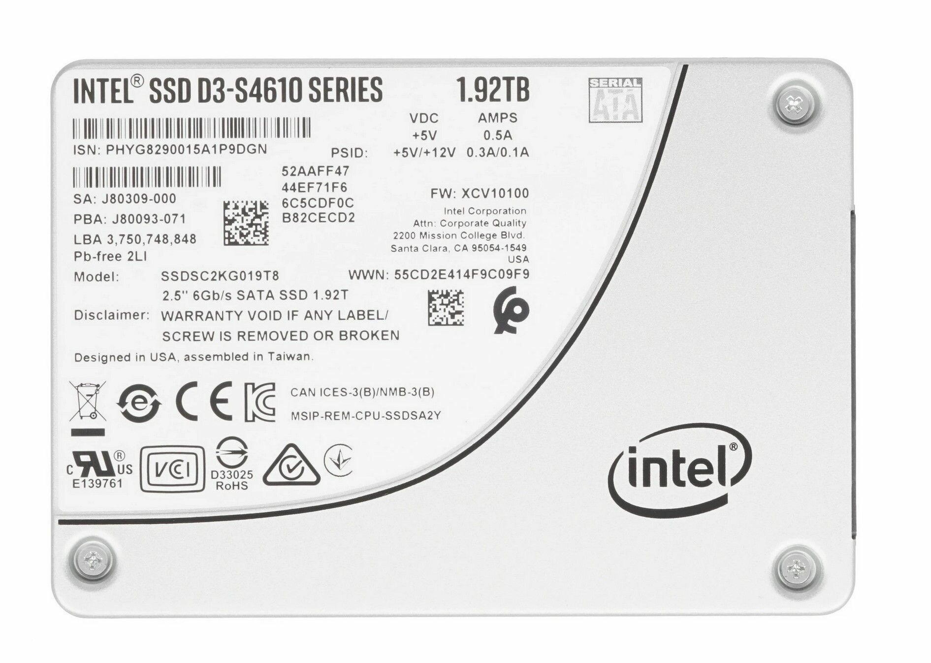 1920 ГБ Серверный SSD Intel D3-S4610 Series (SSDSC2KG019T801)
