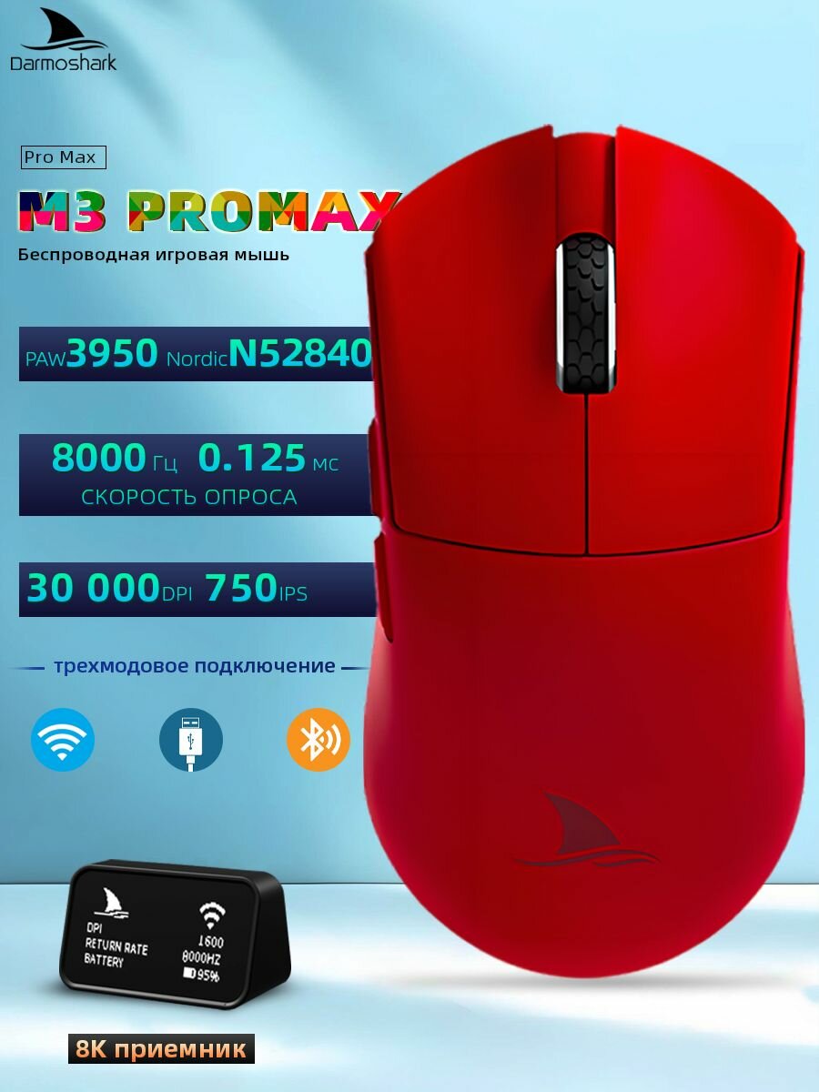Компьютерная мышь Darmoshark M3 Promax, беспроводная, 3 режима работы, 2,4 ГГц, эргономичная