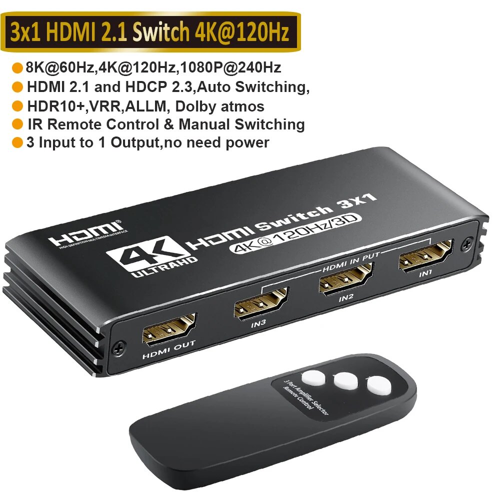 Переключатель HDMI 2.1 3 в 1 8K 60Hz 4K 120Hz
