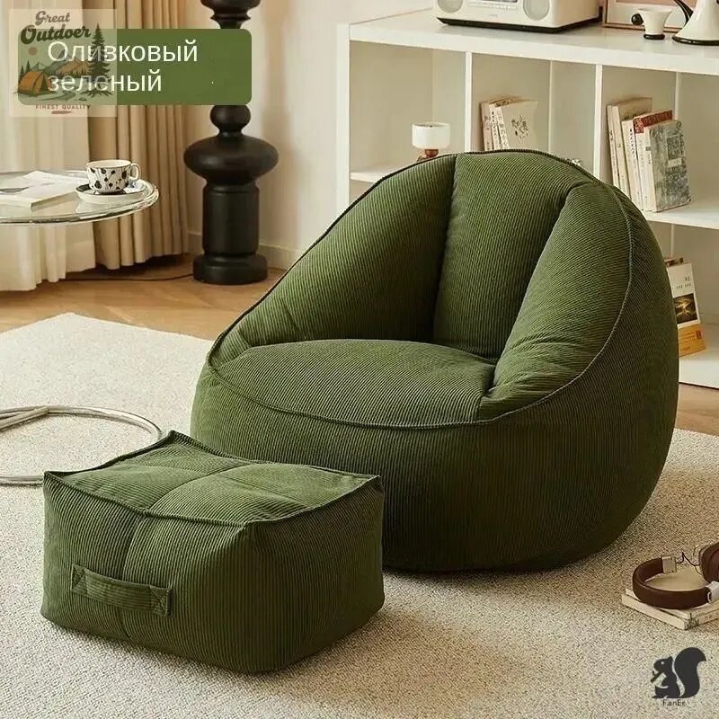 Кресло-мешок Трон, Вельвет, Размер XXL, оливковый,100*55*110