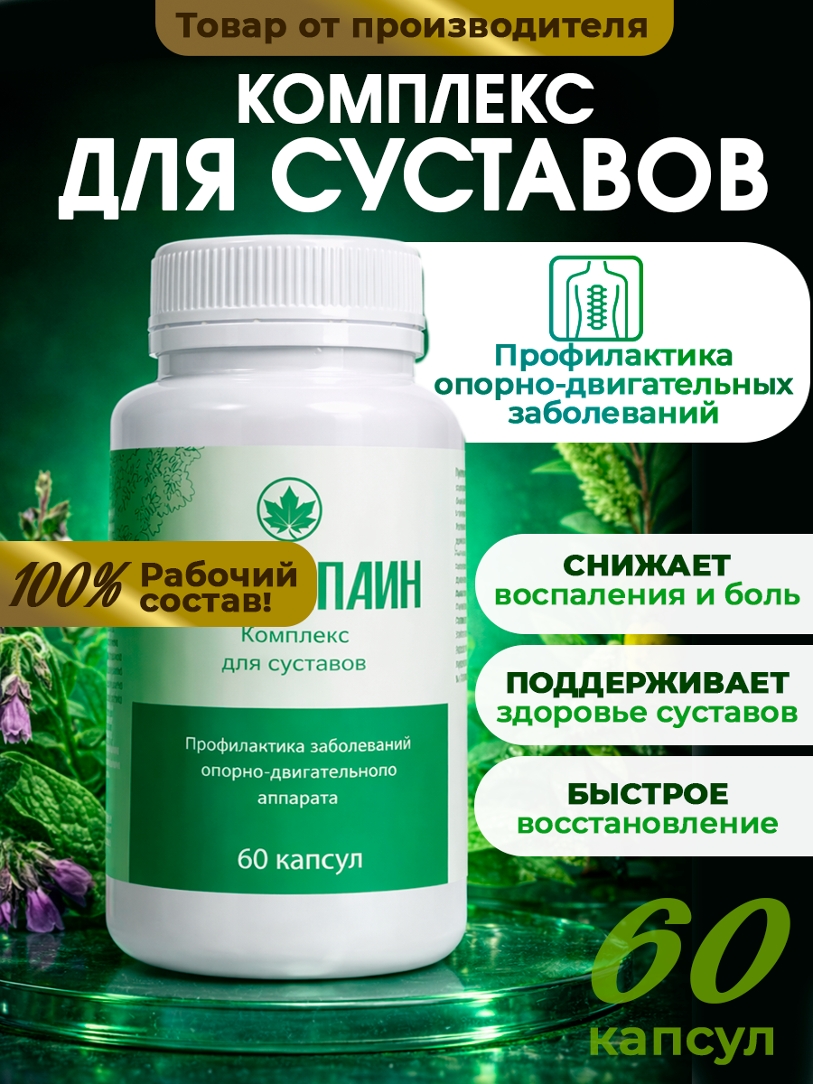 Артрапаин, комплекс для суставов, артрита, артроза и противовоспалительным действием, банка 60 капсул