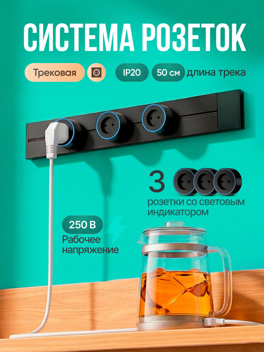 Трековая система розеток Svendsen EuroRail Trio 50 см, черная