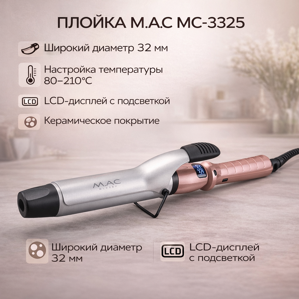 Плойка для волос M.A.C MC-3325 с LCD дисплеем и регулировкой температуры Zaplex