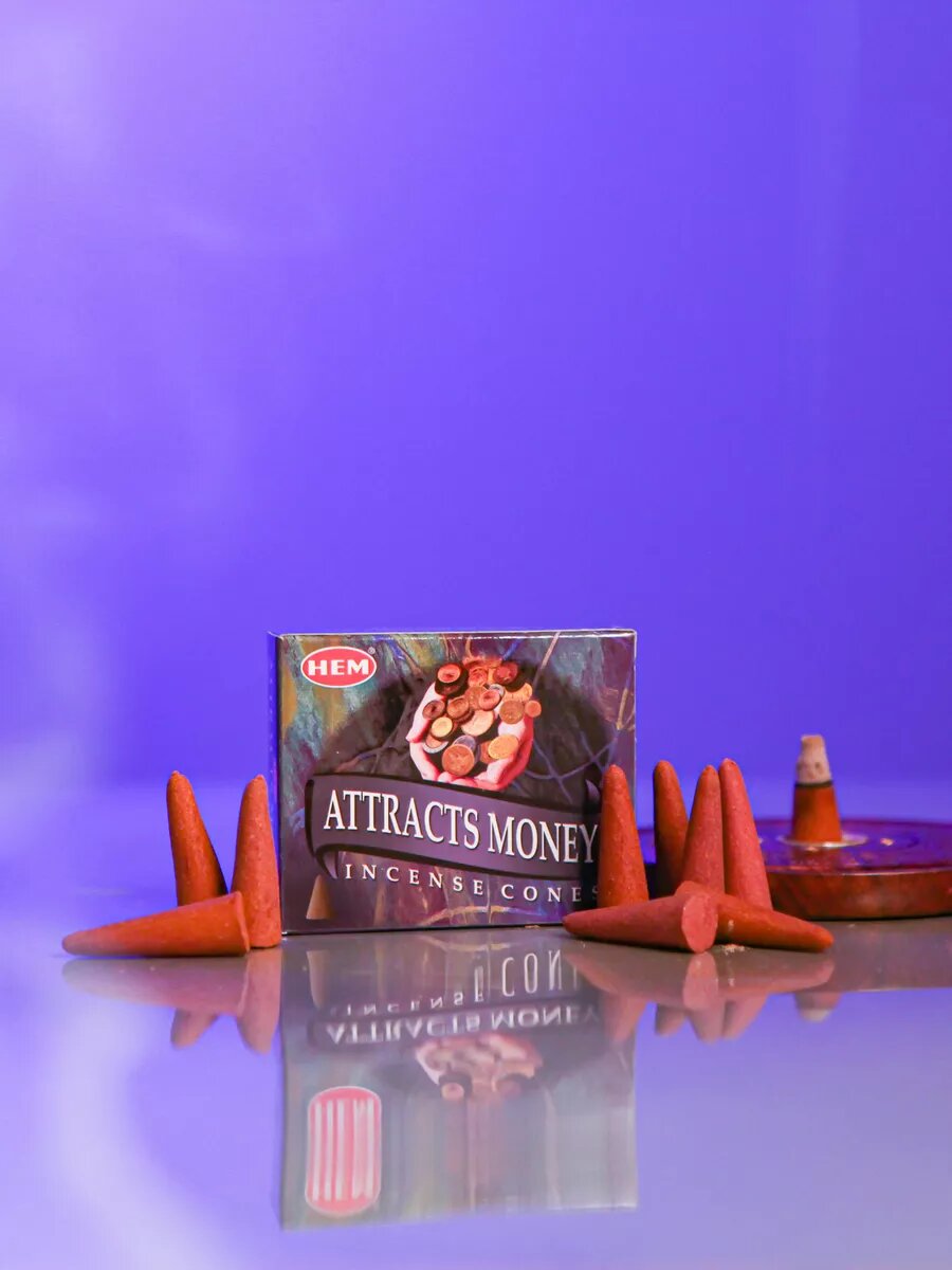 Благовония HEM "ATTRACTS MONEY" (Привлечение Денег), 10 конусов