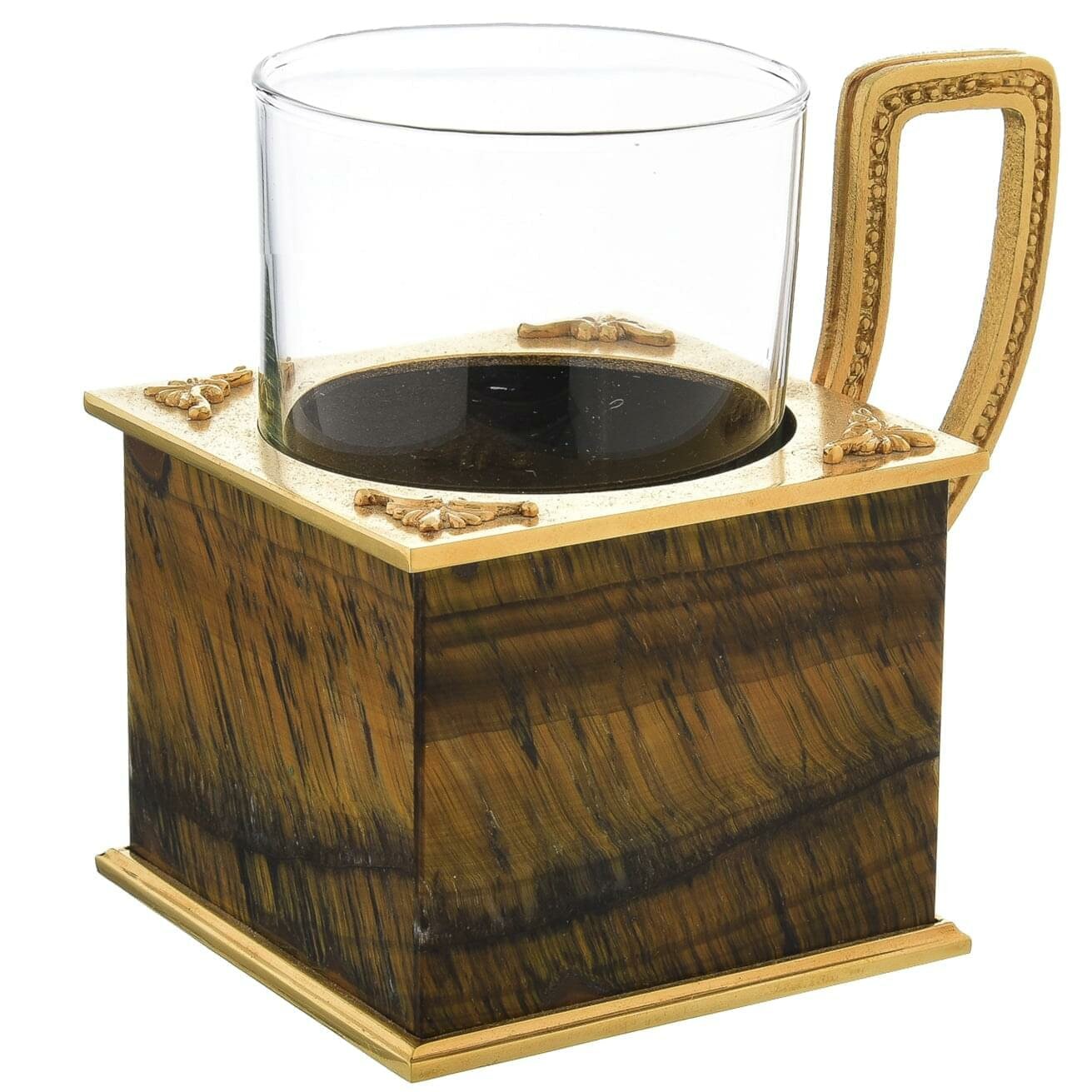 0015813 Бронза подстаканник "Геометрия"Тигровый глаз, Эксклюзив. Авт. Работа, в П/У