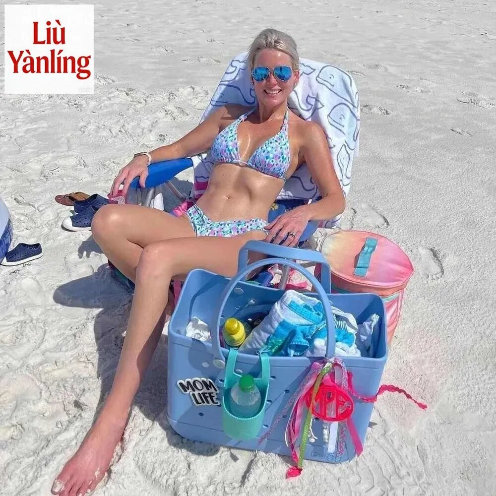 Сумка пляжная женская из EVA резины, водонепроницаемая, 48x24x24 см, белый/светло-розовый