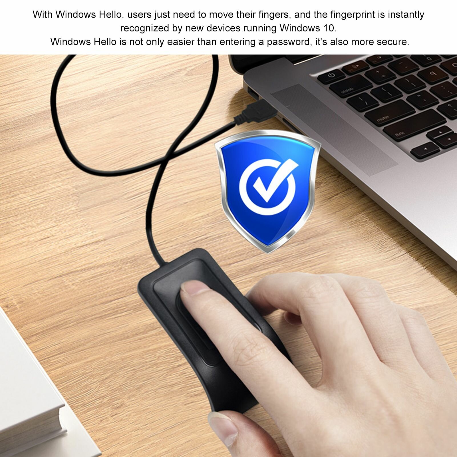 Сканер отпечатков пальцев, USB биометрический сканер отпечатков пальцев Портативный Windows Hello для компьютера ПК ноутбук