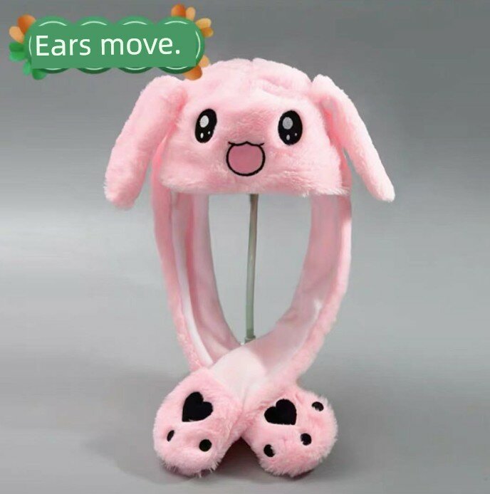 Шапка с подвижными ушами кролика для детей, зимняя теплая шапка из флиса - Розовая, без света