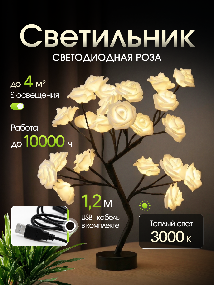 Светильник Svendsen "Белая Роза", LED, питание от USB, 3-4 кв. м, IP42