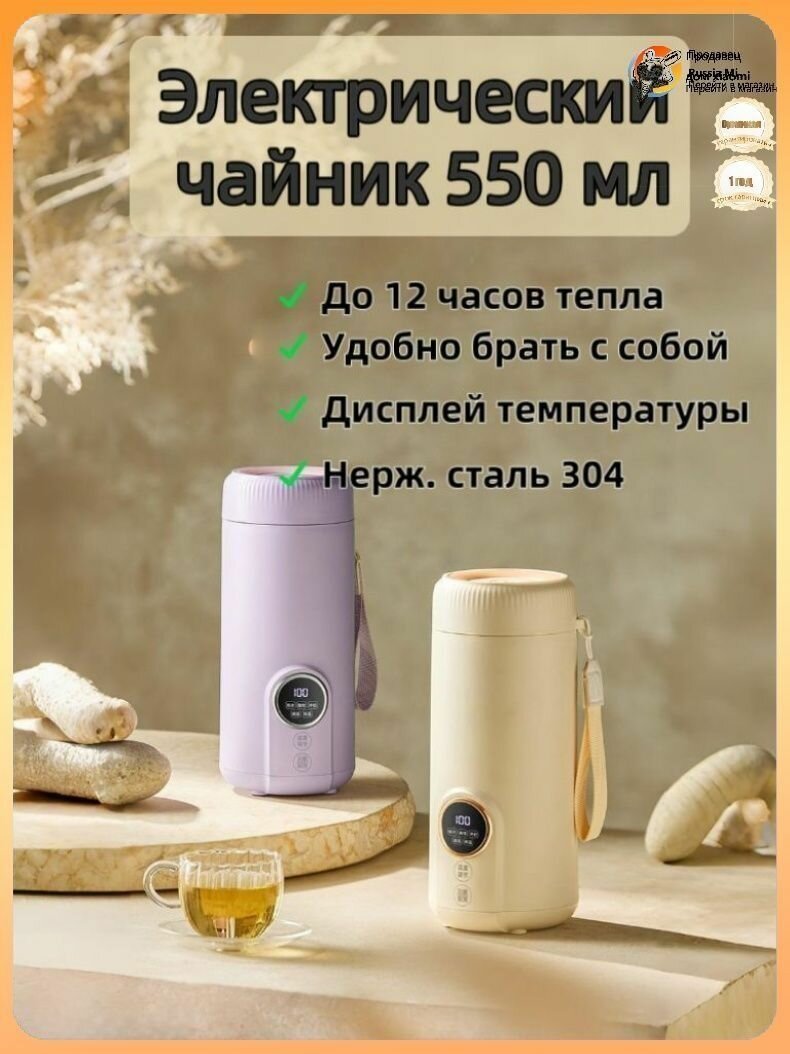 Портативный электрический чайник-термос 550 мл, мини дорожный чайник/кружка-кипятильник для путешествий