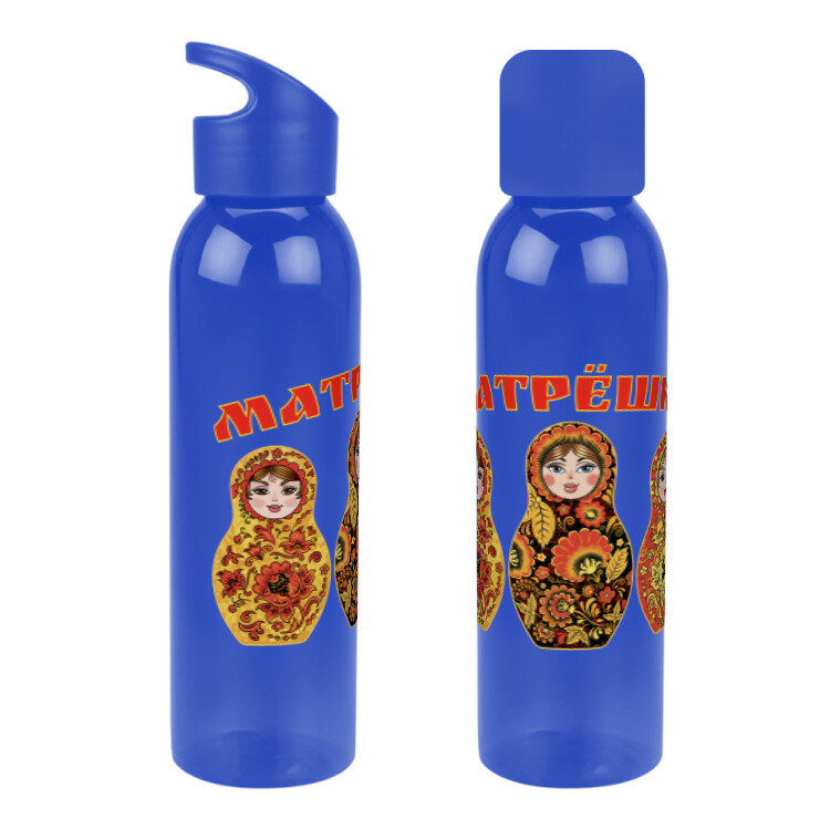 Бутылка для воды «матрёшка, народный стиль, русский узор» (синий)