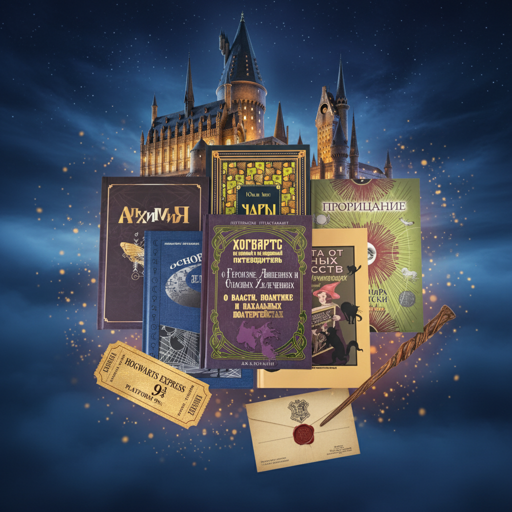 Хогвартс в одном наборе: 5 учебников Гарри Поттера и «Рассказы из Хогвартса: 3 книги в 1» + подарки