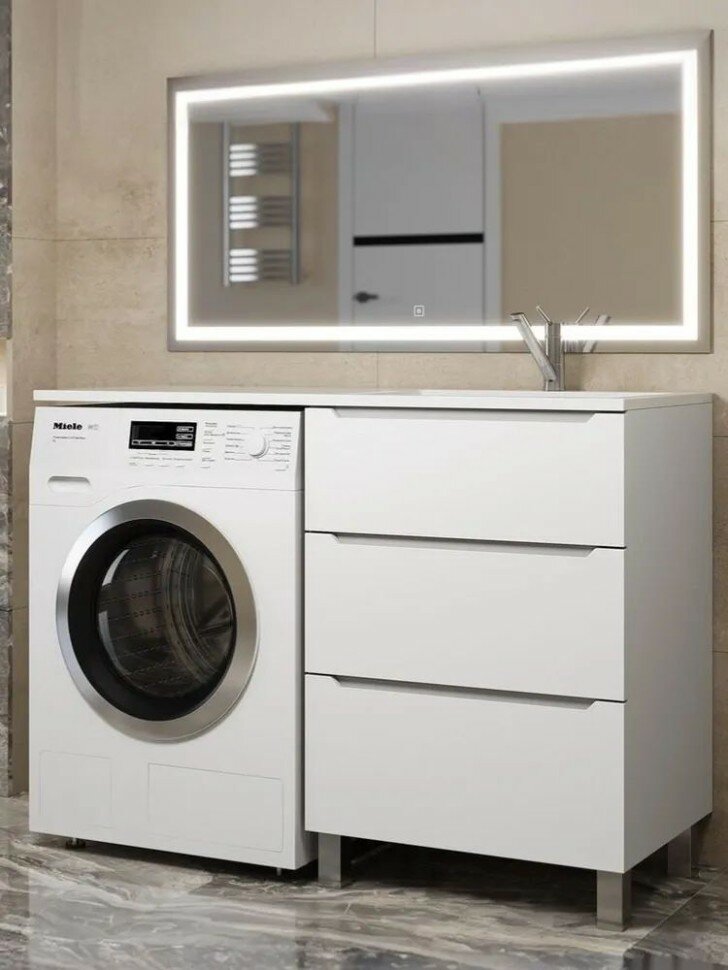 Тумба под стиральную машину напольная Uperwood Tanos 58х47,5х76,5 см, белая, 3 ящика