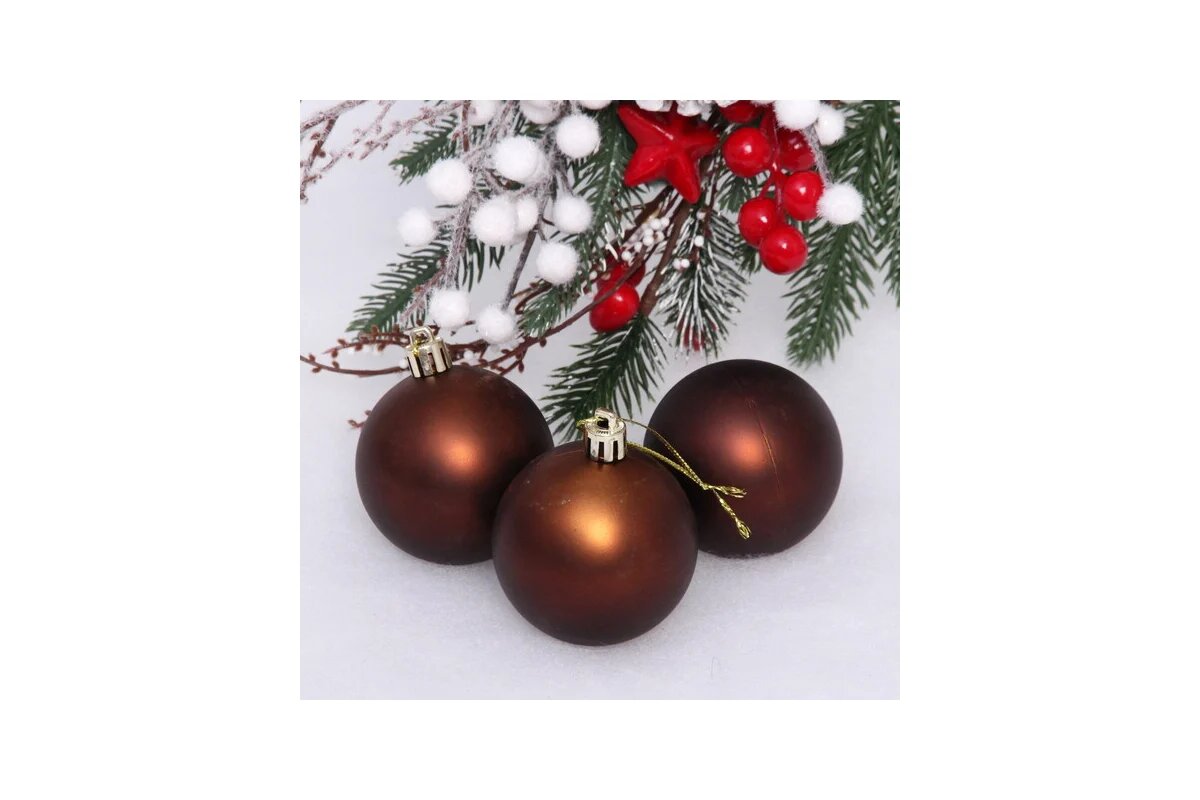 Новогодние шары Серпантин 6 см набор 3 шт матовый шоколадный пластик
