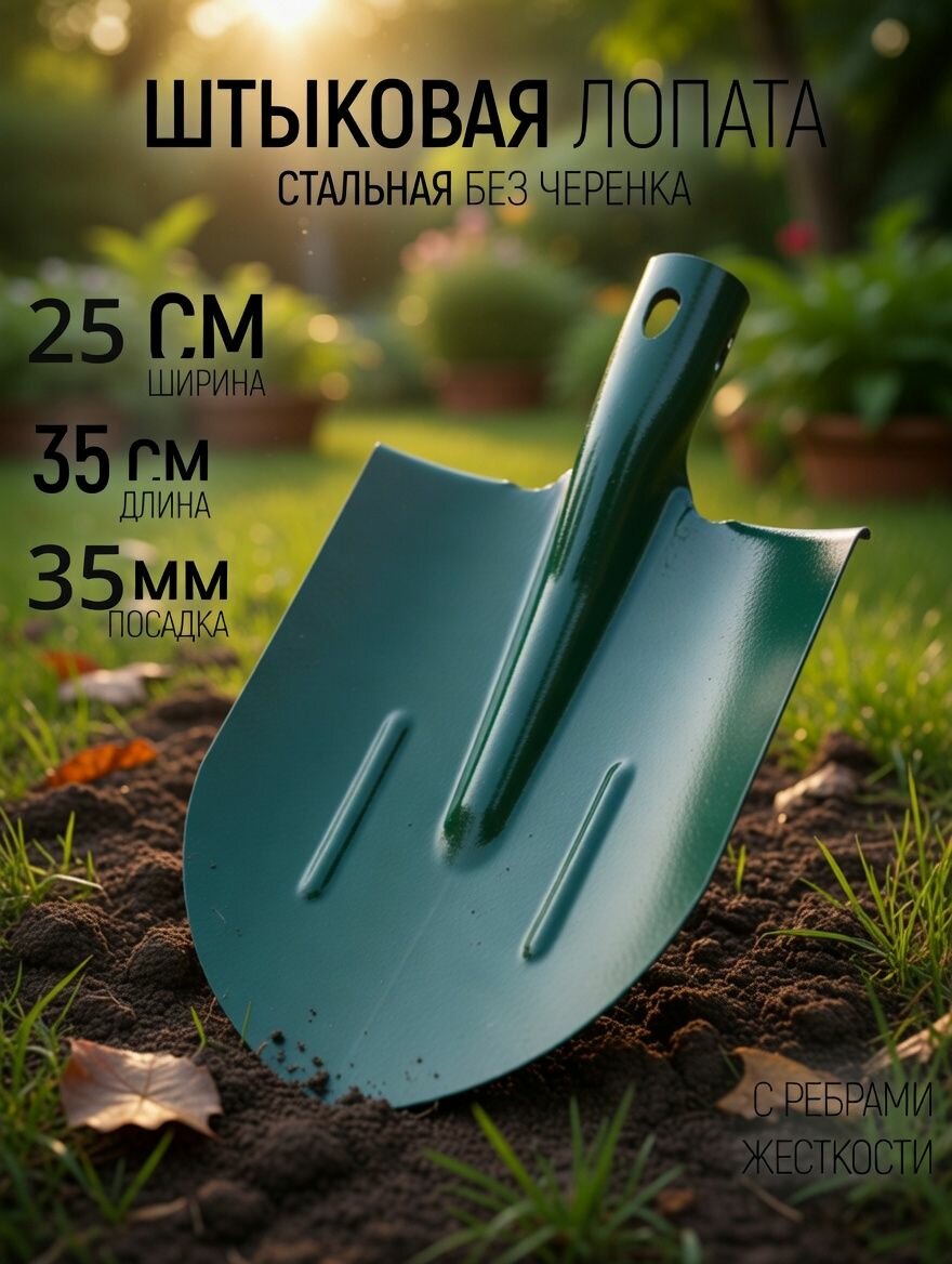 Лопата штыковая с ребрами жесткости (порошковый окрас) б/ч 1,5 57975