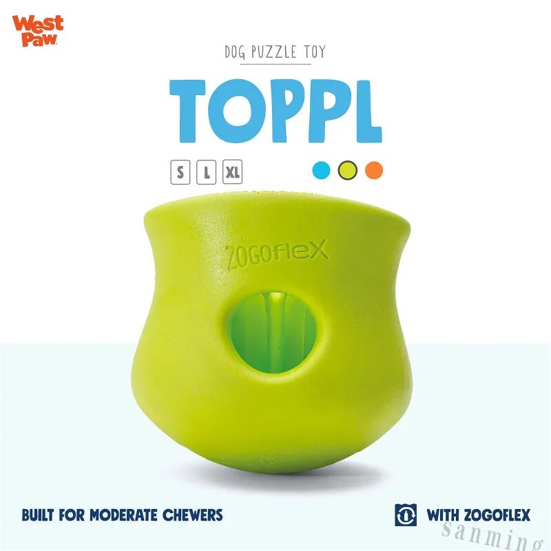Интерактивная игрушка для собак West Paw Zogoflex Toppl, Зеленая, 10 см - Прочная и безопасная