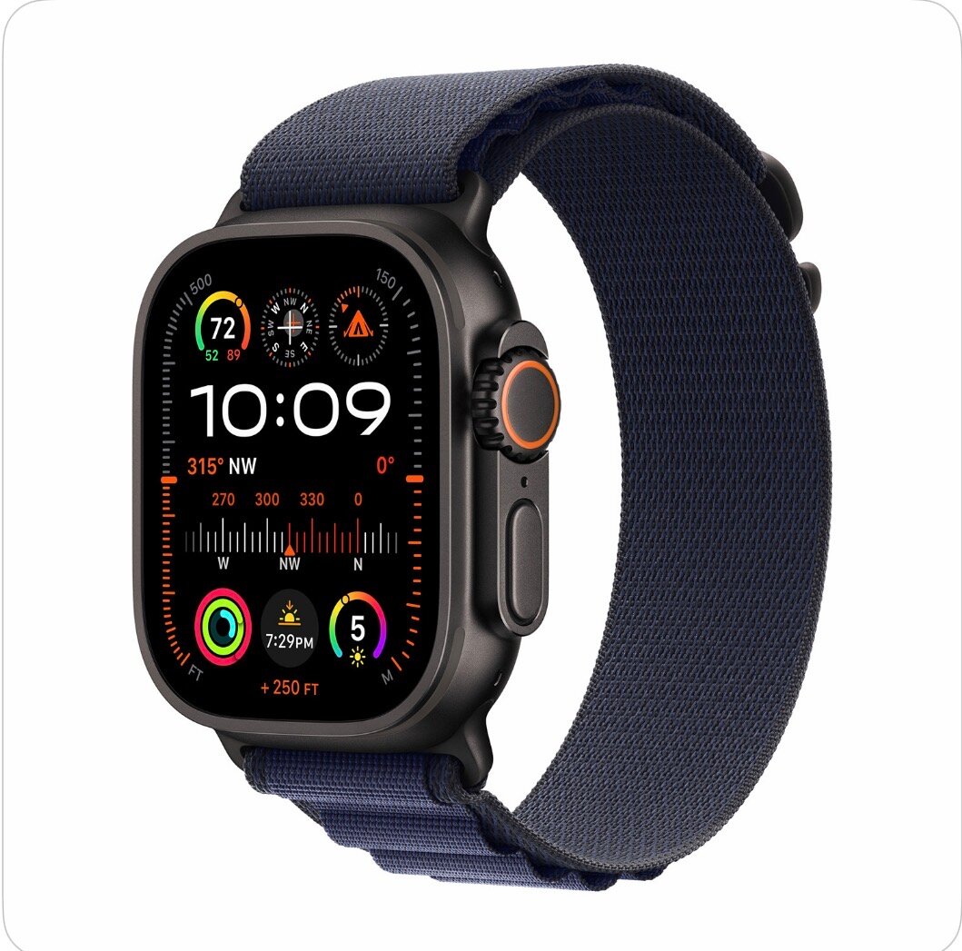 Ремешок Apple Watch Ultra Navy Alpine Loop 49mm MYPX3FE/A Размер М/Черные крепления(Original)