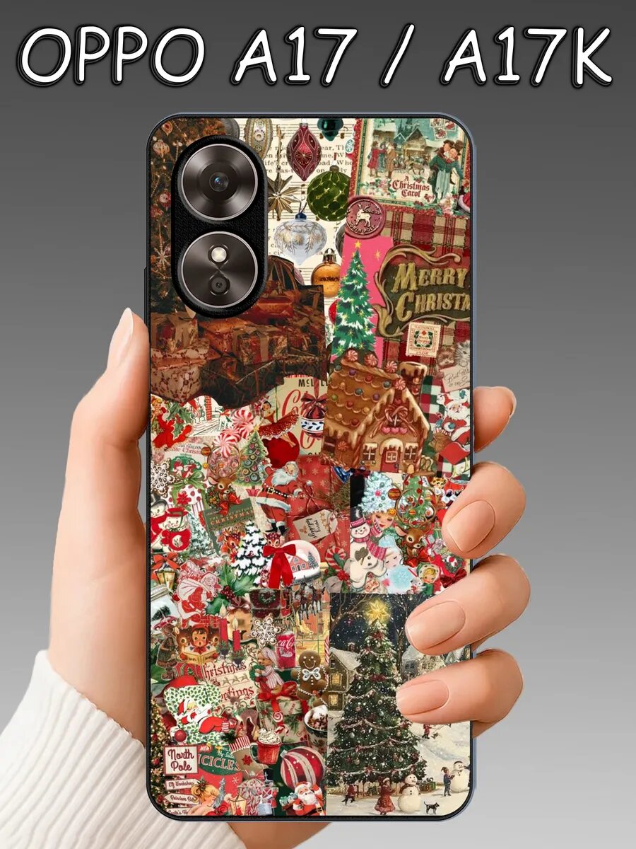 Чехол на OPPO A17 с принтом новогодний коллаж