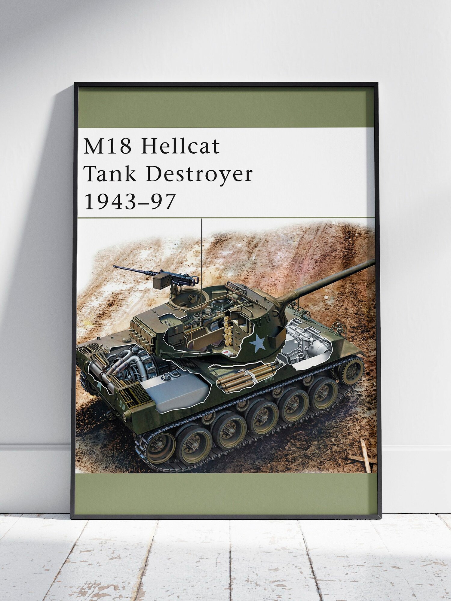 Плакат на стену для интерьера Транспорт и техника (Танк M18 Хеллкет - M18 Hellcat) - Постер по машине формата A4 (21x30 см)