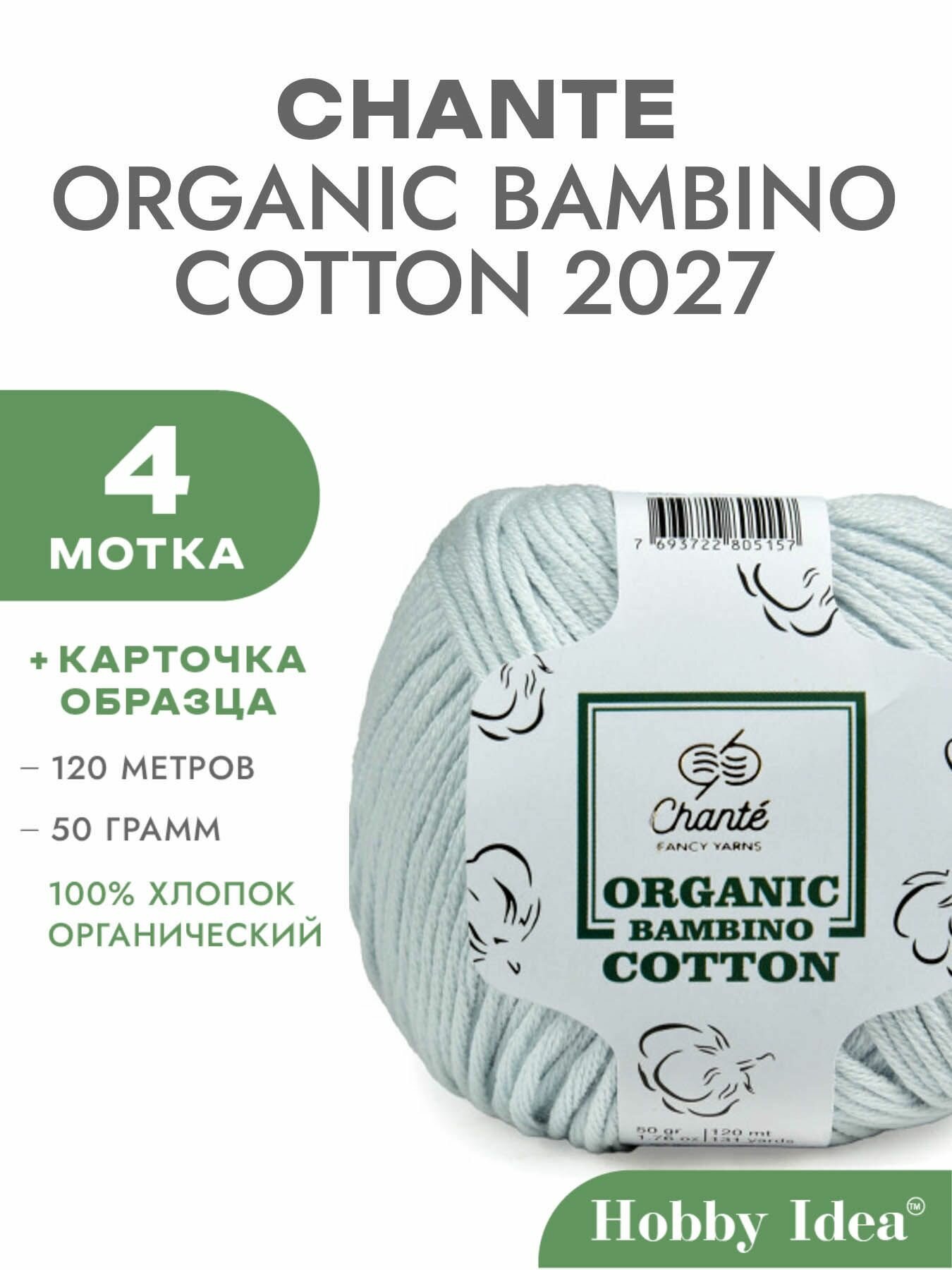 Пряжа Chante Organic Bambino Cotton 2027 Лёд 4 мотка (Нитки хлопковые Шантэ Органик Бамбино Коттон)